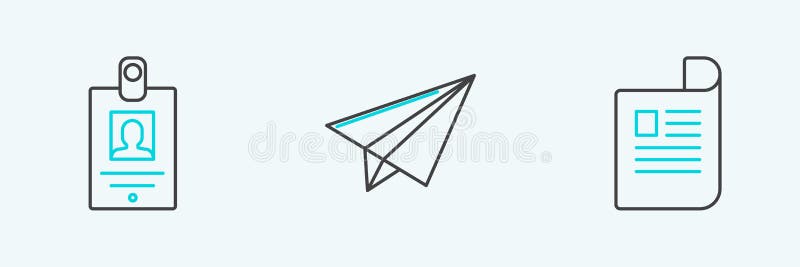 Set Line Document, Identification Badge and Paper Airplane Icon. Vector ...