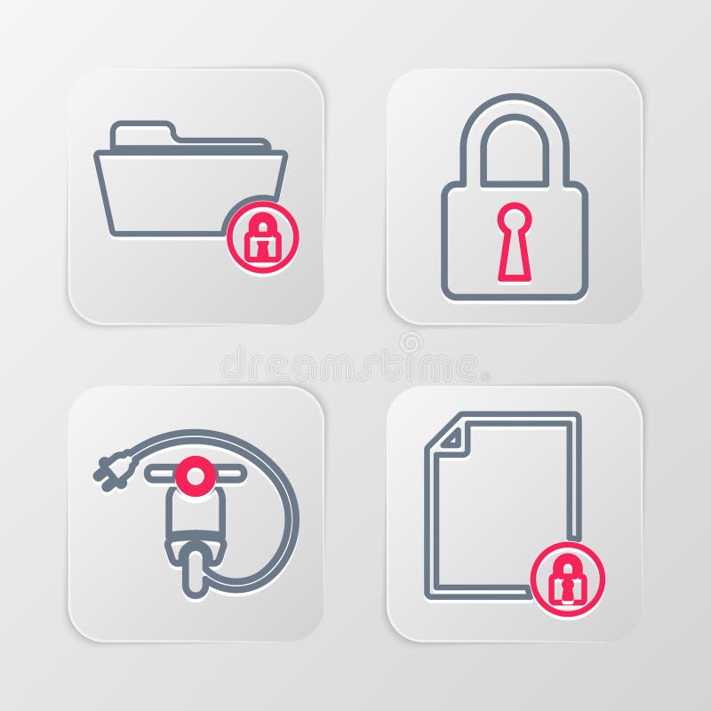 Set Line Document and Lock, Electric Scooter, Lock and Folder Icon ... Set Line Document and Lock, Electric Scooter, Lock and Folder Icon ...