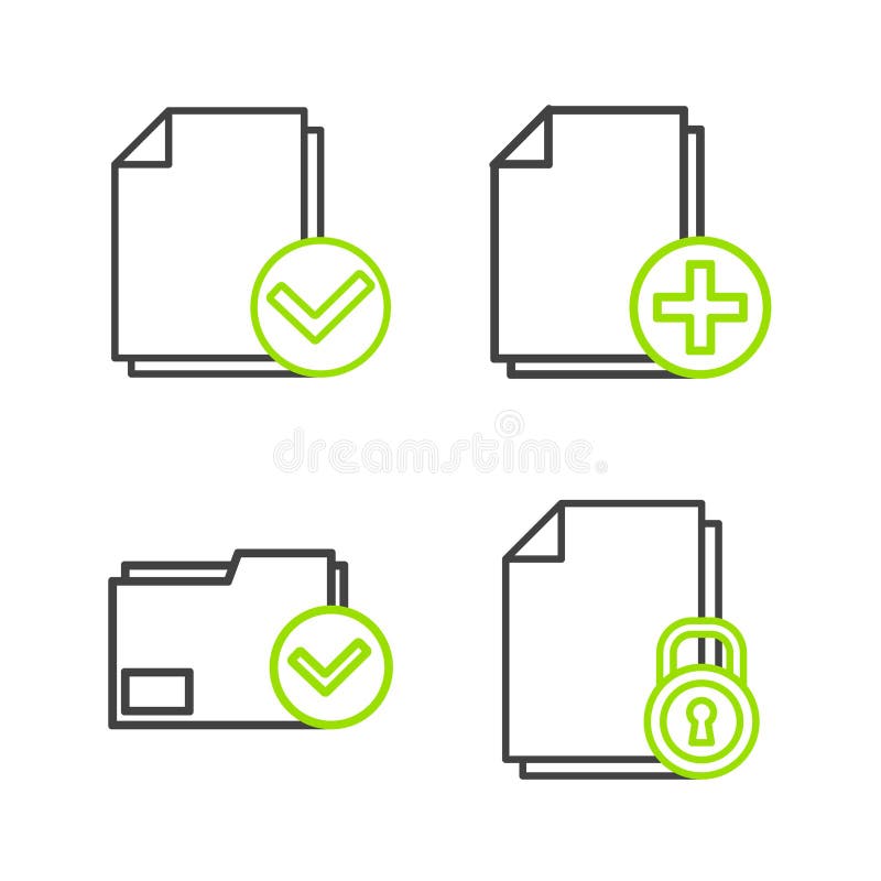 Set Line Document and Lock, Folder Check Mark, Add New File and Icon ... Set Line Document and Lock, Folder Check Mark, Add New File and Icon ...