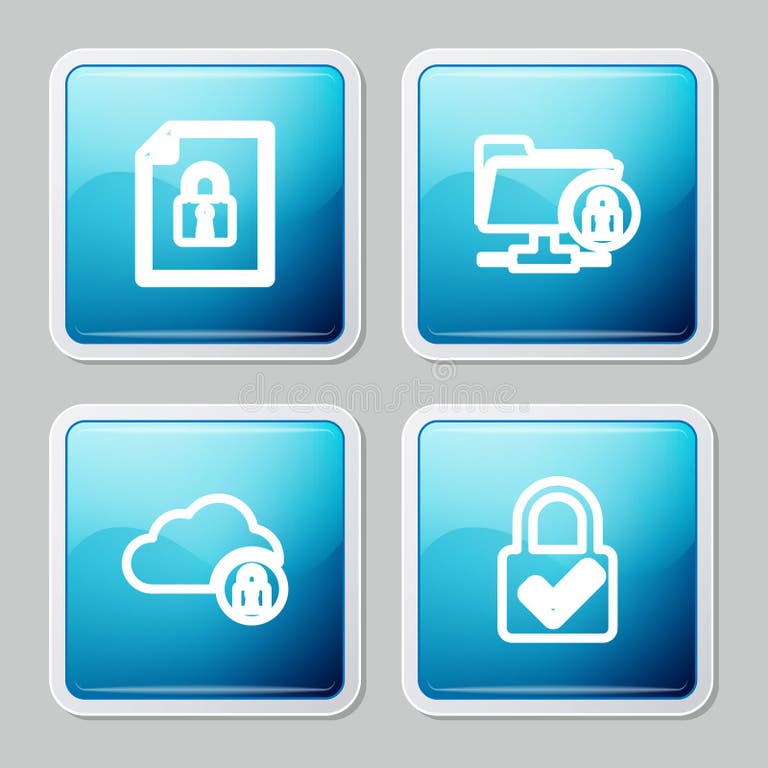 Set Line Document and Lock, FTP Folder, Cloud Computing and Lock Check Mark Icon. Vector Stock ...