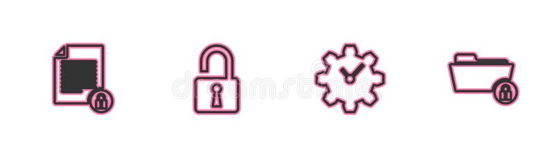 Set Line Document and Lock, Time Management, Open Padlock and Folder ...