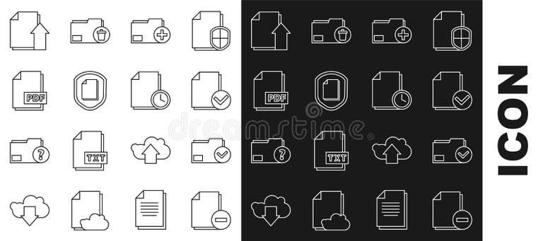 Set Line Document with Minus, Folder and Check Mark, Add New, Protection Concept, PDF File ...