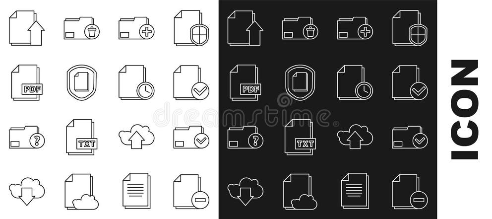 Set Line Document with Minus, Folder and Check Mark, Add New, Protection Concept, PDF File ...