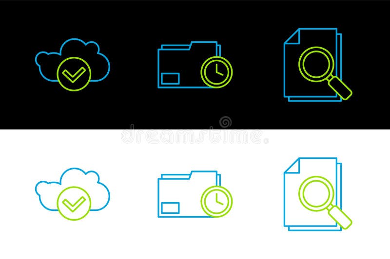 Set Line Document with Search, Cloud Check Mark and Folder Clock Icon ... Set Line Document with Search, Cloud Check Mark and Folder Clock Icon ...
