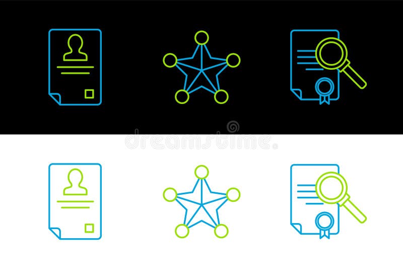 Set Line Document with Search, Identification Badge and Hexagram ... Set Line Document with Search, Identification Badge and Hexagram ...