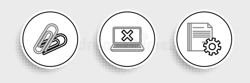 Set Line Document Settings with Gears, Paper Clip and Laptop and Cross ...