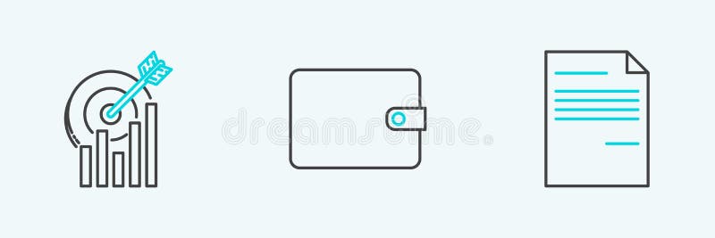 Set Line Document, Target with Graph Chart and Wallet Icon. Vector ...