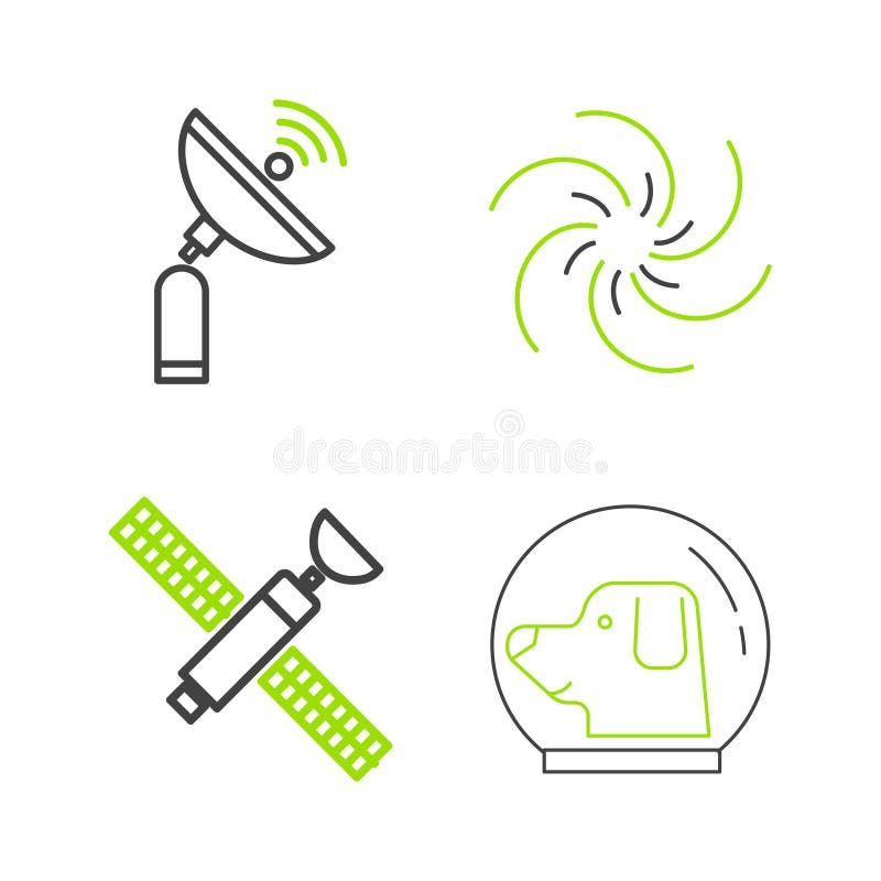 Set Line Dog in Astronaut Helmet, Satellite, Black Hole and Radar Icon ... Set Line Dog in Astronaut Helmet, Satellite, Black Hole and Radar Icon ...