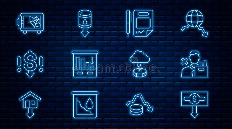 Set Line Dollar Rate Decrease, Employee Dismissal, Contract Money and Pen, Pie Chart Infographic ...