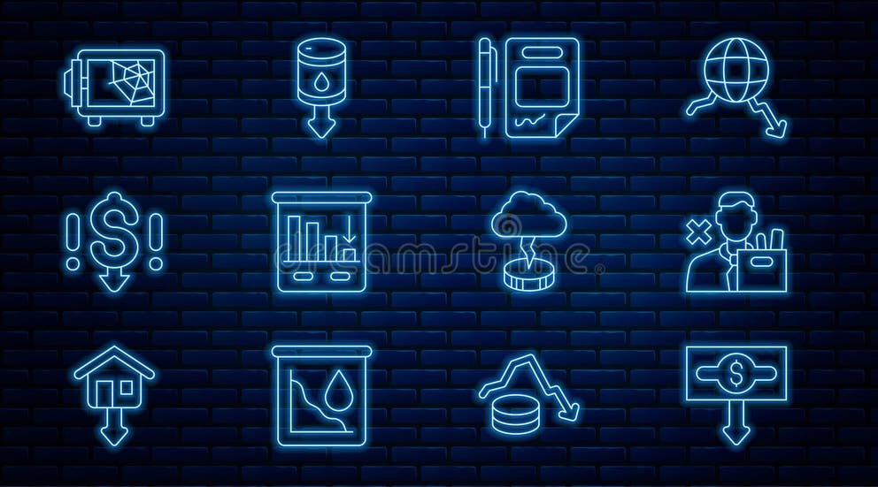 Set Line Dollar Rate Decrease, Employee Dismissal, Contract Money and Pen, Pie Chart Infographic ...
