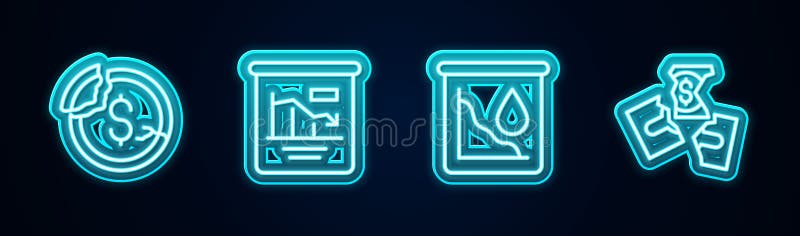 Set Line Dollar Rate Decrease, Pie Chart Infographic, Drop Crude Oil Price and Tearing Money ...