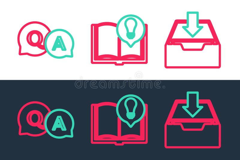 Set Line Download Inbox, Question and Answer and Interesting Facts Icon ...