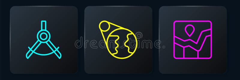 Set Line Drawing Compass, Graph Chart Infographic and Earth Globe ...