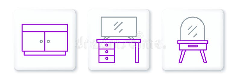 Set Line Dressing Table, Chest of Drawers and TV Stand Icon. Vector ...