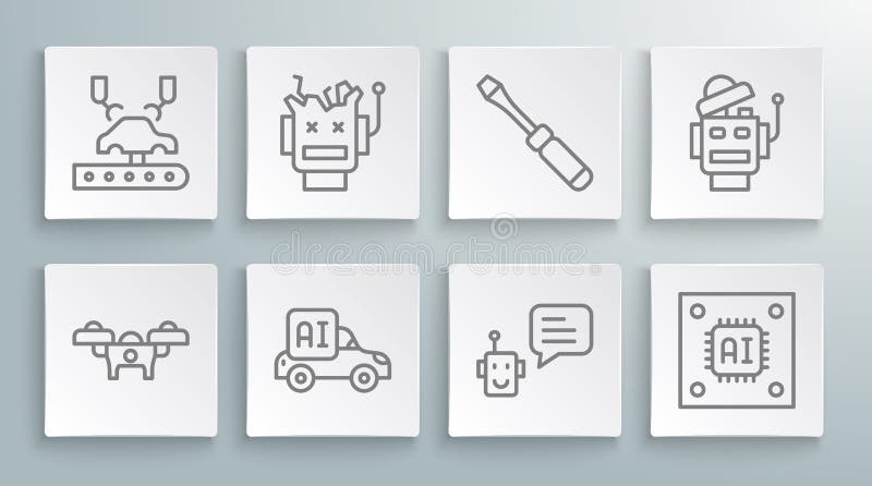 Set Line Drone, Broken Robot, Autonomous Smart Car, Bot, Processor with ... Set Line Drone, Broken Robot, Autonomous Smart Car, Bot, Processor with ...