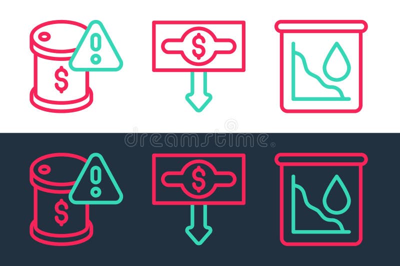 Set Line Drop in Crude Oil Price, and Dollar Rate Decrease Icon. Vector Stock Vector ...