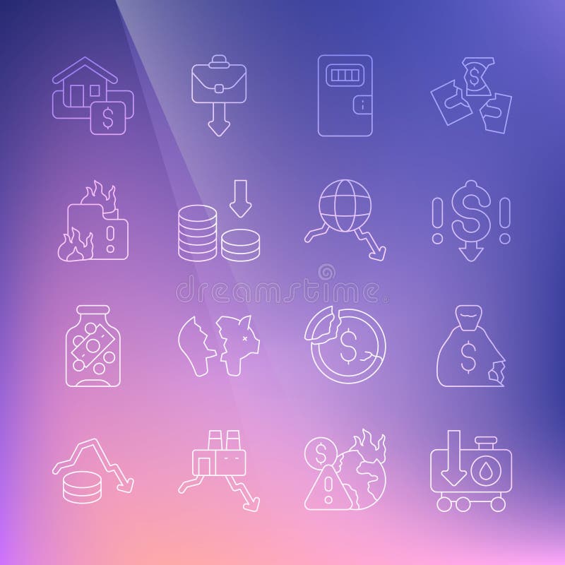 Set Line Drop in Crude Oil Price, Money Bag, Dollar Rate Decrease, Prison Cell Door, Fire ...