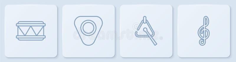 Set Line Drum, Triangle, Guitar Pick and Treble Clef. White Square ...