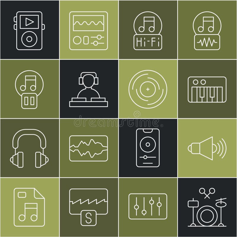 Set Line Drums, Speaker Volume, Music Synthesizer, Note, Tone, DJ ...