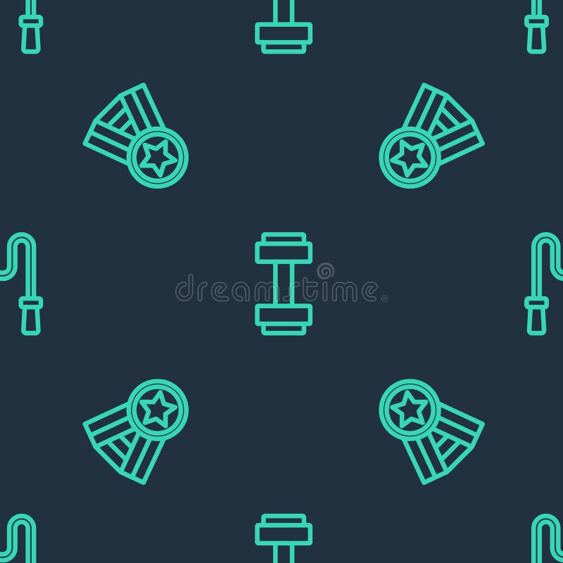 Set Line Dumbbell, Medal and Jump Rope on Seamless Pattern. Vector ...