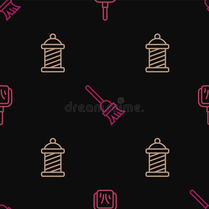 Set Line Dustpan, Barber Shop Pole and Mop on Seamless Pattern. Vector ...