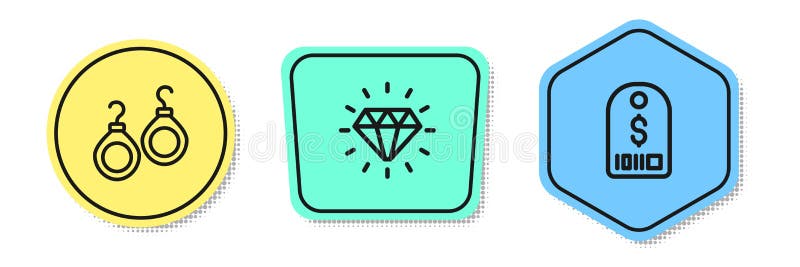 Set Line Earrings, Diamond and Price Tag with Dollar. Colored Shapes ...