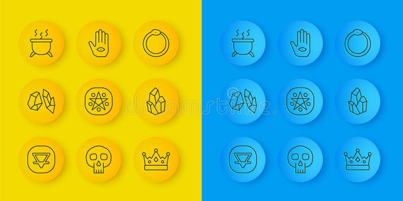 Set Line Earth Element, Magic Stone, Pentagram in Circle, King Crown ...