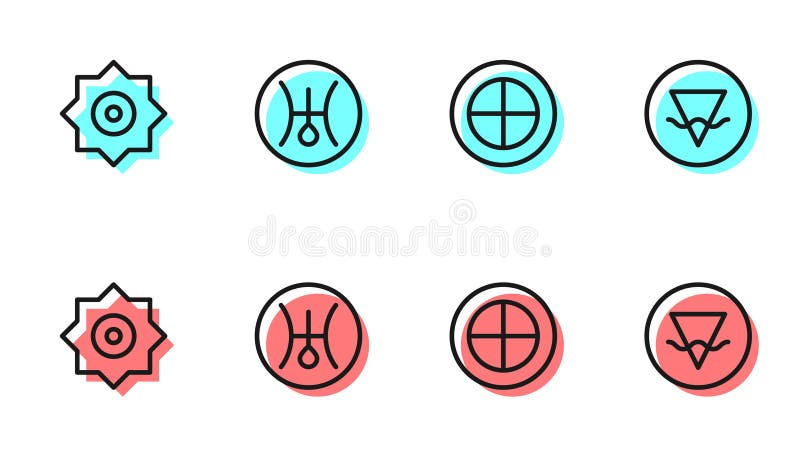 Set Line Earth Globe, Falling Star, Symbol Uranus and Element Icon ...