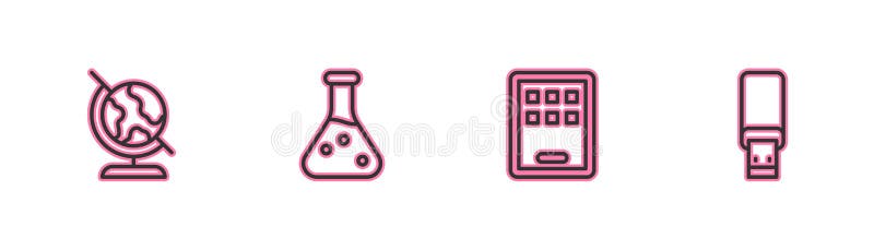 Set Line Earth Globe, Graphic Tablet, Test Tube and USB Flash Drive ...