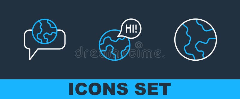 Set Line Earth Globe, Learning Foreign Languages and Icon. Vector Stock ...