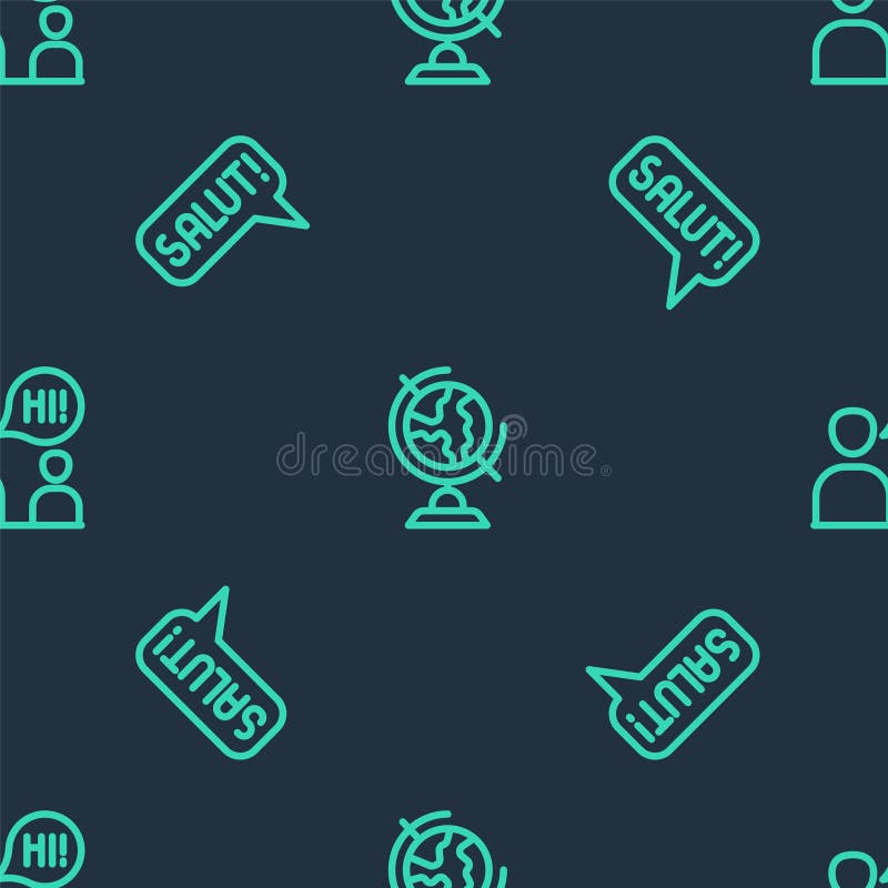 Set Line Earth Globe, Salut in Different Languages and Two Sitting Men ...