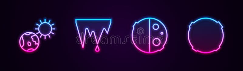 Set Line Earth Globe and Sun, Icicle, Eclipse of the and Moon. Glowing ...