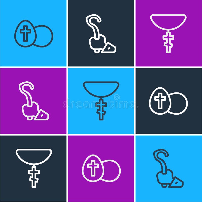 Set Line Easter Egg, Christian Cross on Chain and Magic Staff Icon ...