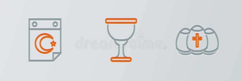 Set Line Easter Egg, Star and Crescent and Holy Grail or Chalice Icon ...