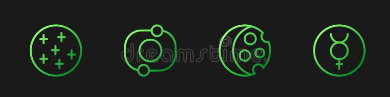 Set Line Eclipse of the Sun, Full Moon, Solar System and Symbol Mercury ...