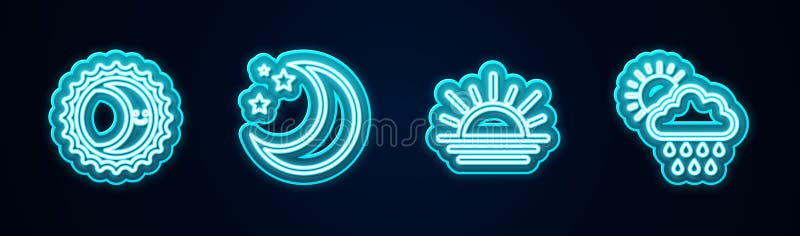 Set Line Eclipse of the Sun, Moon and Stars, Sunset and Cloud with Rain ...