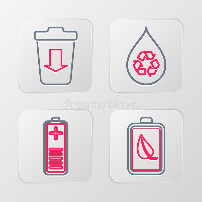 Set Line Eco Nature Leaf and Battery, Battery Charge Level Indicator ...