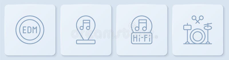 Set Line EDM Electronic Dance Music, Music Note, Tone, and Drums. White ...