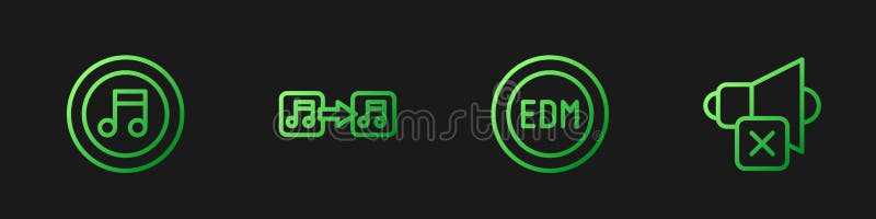 Set Line EDM Electronic Dance Music, Music Note, Tone, and Speaker Mute ...