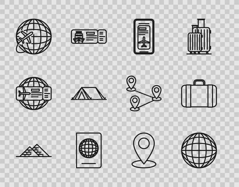 Set Line Egypt Pyramids, Earth Globe, Smartphone with Electronic ... Set Line Egypt Pyramids, Earth Globe, Smartphone with Electronic ...