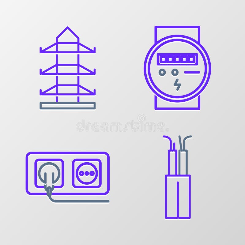 Set Line Electric Cable, Electrical Outlet, Meter and High Voltage ...