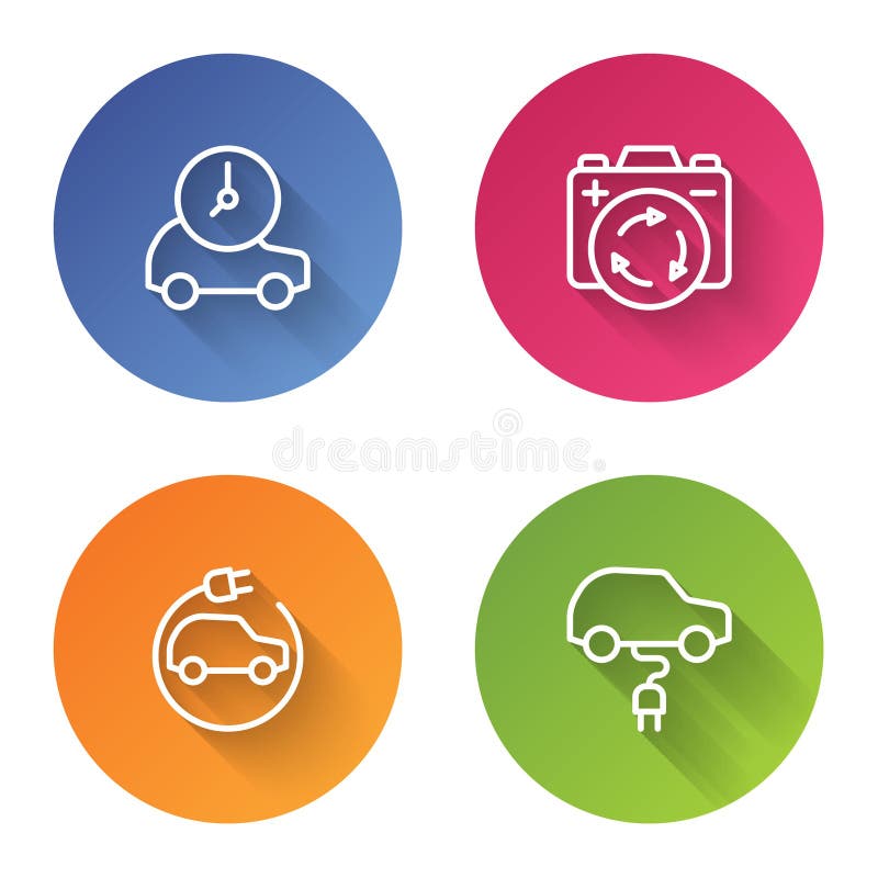 Set Line Electric Car, Battery with Recycle Symbol, and . Color Circle ...