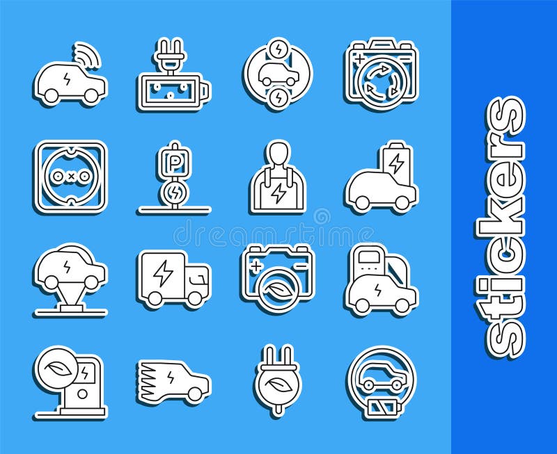 Set Line Electric Car, Charging Parking Electric, Electrical Outlet ...