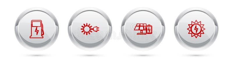 Set Line Electric Car Charging Station, Sun with Electric Plug, Solar ...