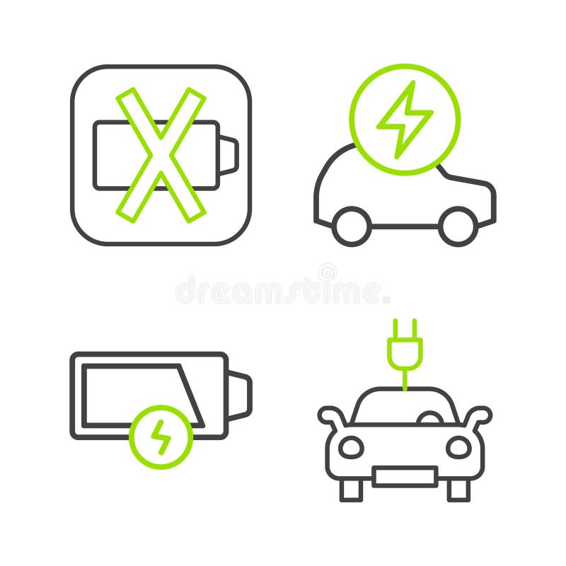 Set Line Electric Car, Low Battery, and Icon. Vector Stock Illustration ...