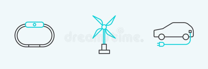 Set Line Electric Car, Smartwatch and Wind Turbine Icon. Vector Stock ...