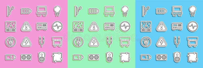 Set Line Electric Circuit Scheme, Fuse, Exclamation Mark in Triangle ...