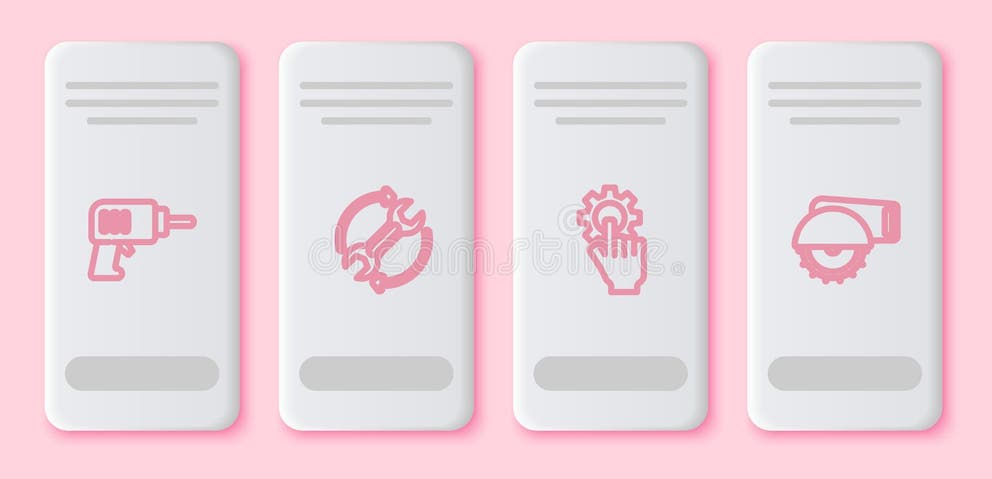 Set Line Electric Drill Machine, Wrench and Arrows As Workflow ...