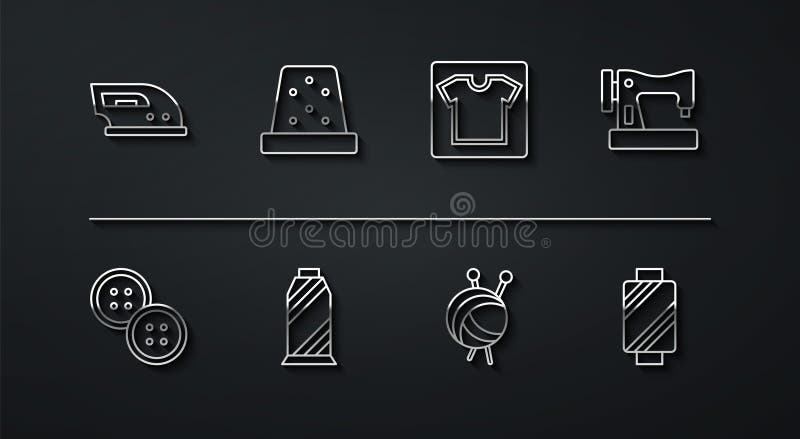 Set Line Electric Iron, Sewing Button, Machine, Yarn Ball with Knitting ...