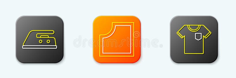 Set Line Electric Iron, Sewing Pattern and T-shirt Icon. Vector Stock ...